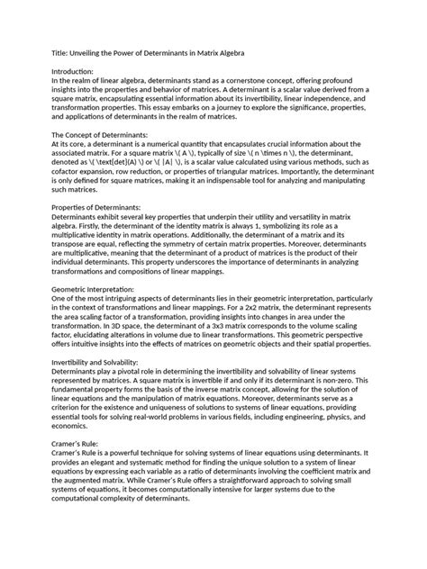 Matrices Determinants Pdf Matrix Mathematics Determinant