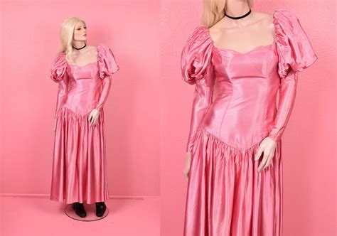 Vintage 70s 80s Pink Puff Sleeve Dress Small 1970s 1980s Etsy