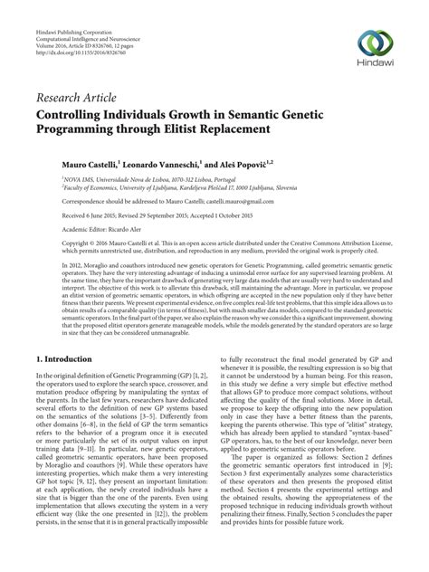 Pdf Controlling Individuals Growth In Semantic Genetic Programming