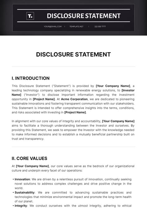 Free Disclosure Statement Template To Edit Online