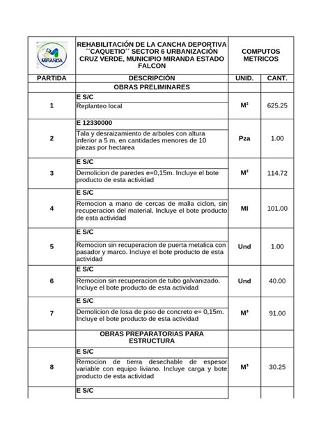 Computos Metricos Cancha Estos Pdf Ingeniería De Edificación