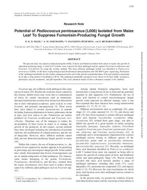 Pdf Potential Of Pediococcus Pentosaceus L006 Isolated From Maize
