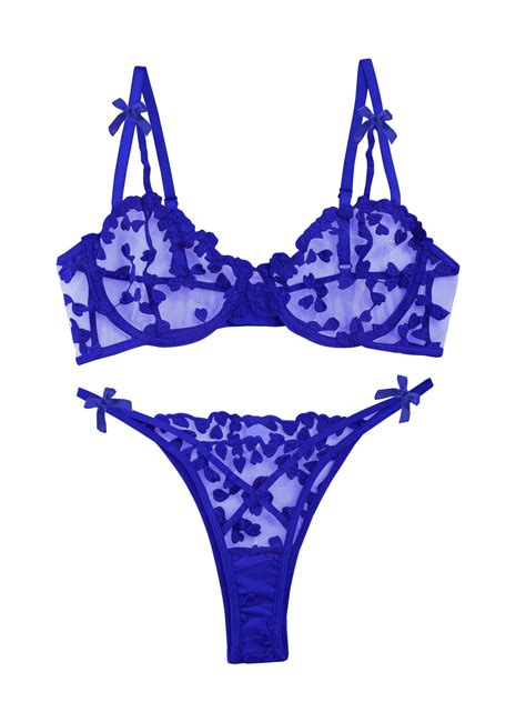 Lilosy Plus Size Sexy Cute Underwire Push Up Strappy Heart Embroidered