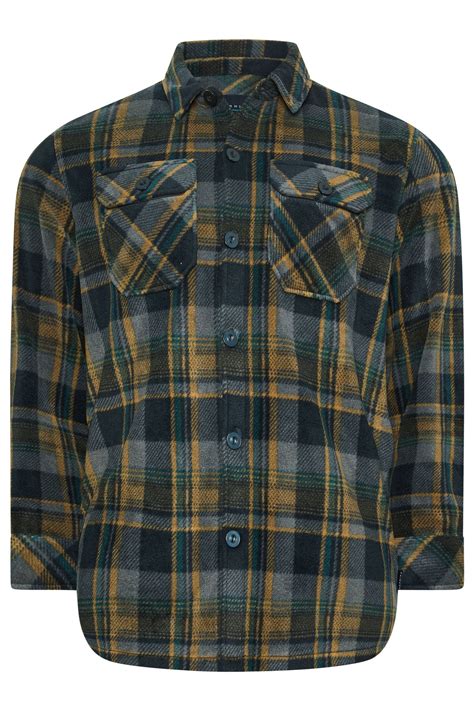 Badrhino Big And Tall Blue And Yellow Checked Fleece Button Down Shacket