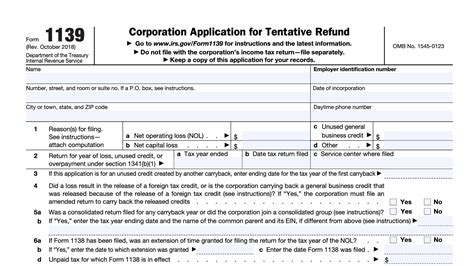 Irs Form 1139 Instructions Tentative Corporate Tax Refund