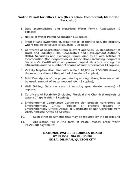 Water Permit For Other Uses Pdf
