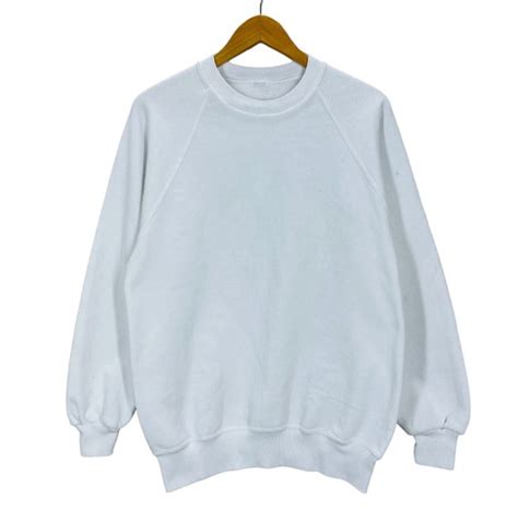 Vintage 80s Blank White Fleece Lined Raglan Sweatshi Gem