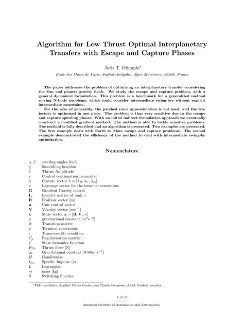 Pdf Algorithm For Low Thrust Optimal Interplanetary Transfers With Escape And Capture Phases
