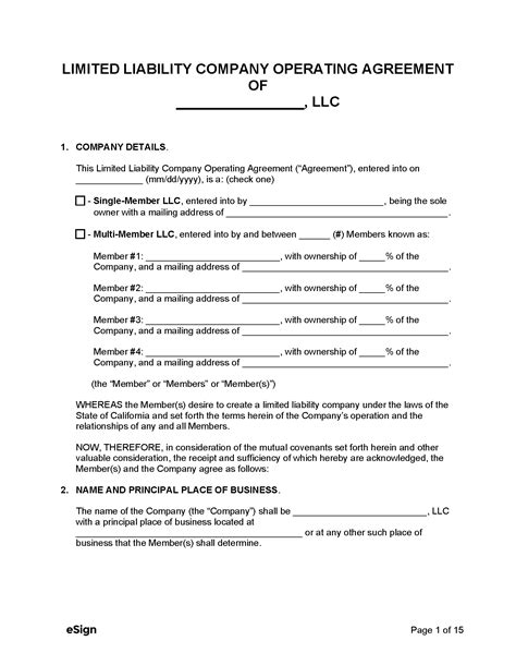 Free California Llc Operating Agreement Template Pdf Word