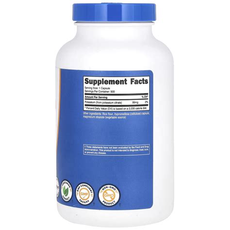 Nutricost Potassium 99 Mg 500 Capsules