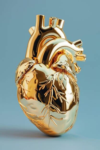 Goldplated Human Heart Anatomically Correct Premium Ai Generated Image
