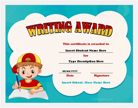 Writing Award Certificate Templates For Word Editable