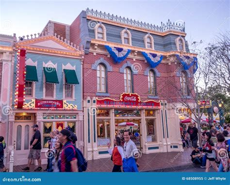 Main Street Usa Disneyland At Night Editorial Image Image Of District