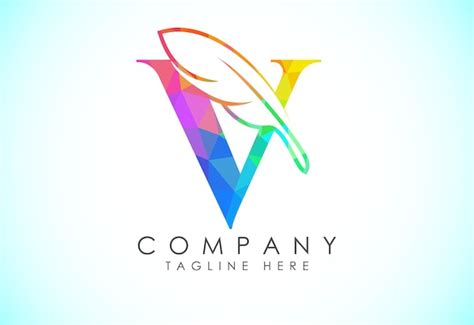 Alfabeto V Inicial Poligonal Com Uma Pena Símbolo De Sinal De ícone De