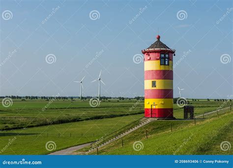 Pilsum Lighthouse Faro Pilsum Krummhoern Este De Frisia Baja Sajonia Alemania Foto De Archivo