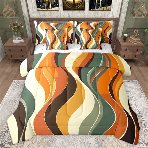 Jejeloiu Vintage Striped Print 7 Piece Bedding Comforter Set Abstract