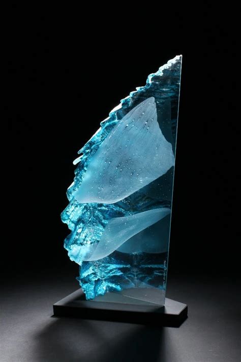 Optical Glass Form With Copper Sulphate R2035 Glass Sculpture By Colin