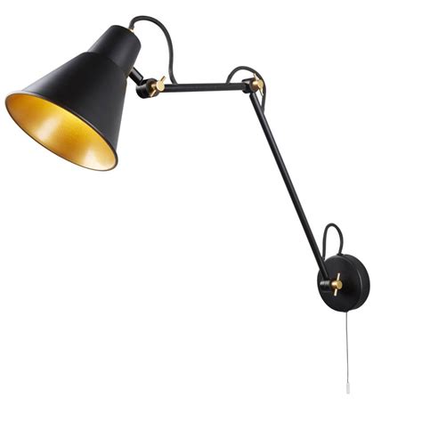 Wall Mounted Angle Lamp Industrial Matt Black And Gold Lightbox