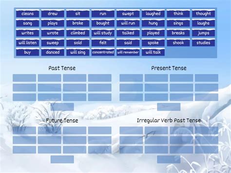 Verb Tense And Irregular Verb Sort Group Sort