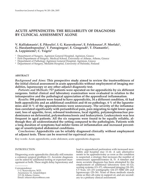 Pdf Acute Appendicitis The Reliability Of Diagnosis By Clinical Assessment Alone