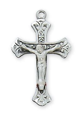 Sterling Silver Crucifix Necklace With 18 Inch Rhodium Plated Brass