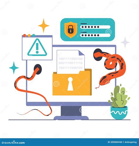 Computer Worm Threat Depiction Flat Vector Illustration Stock