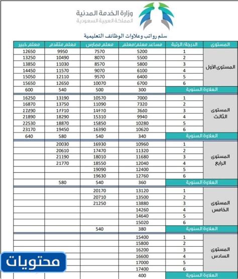 جدول الرواتب الجديد 1447 في السعودية موقع محتويات