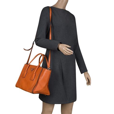 Prada Orange Leather Double Zip Tote For Sale At 1stdibs