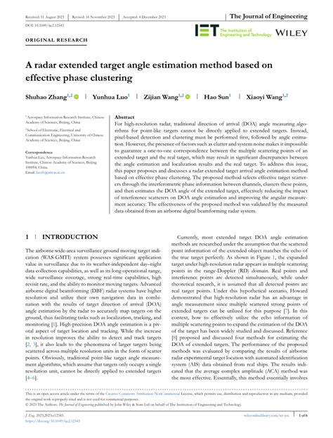 Pdf A Radar Extended Target Angle Estimation Method Based On Effective Phase Clustering