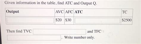 Solved Given Information In The Table Find Atc And Output