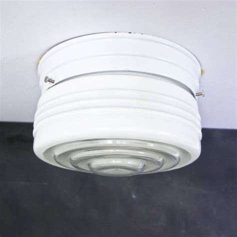 Vintage Ceiling Light Fixture With A White And Clear Bullseye Glass