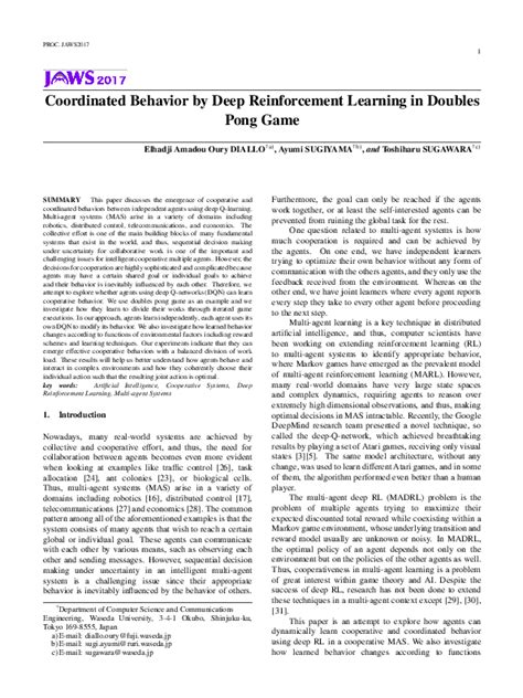 Pdf Coordinated Behavior By Deep Reinforcement Learning In Doubles