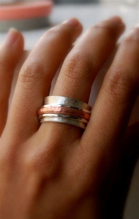 Copper And Silver Spinner Ring Sieraden Zwarte Trouwringen Zwarte Ringen