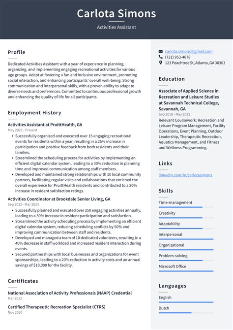 Activities Assistant Resume Examples And Templates