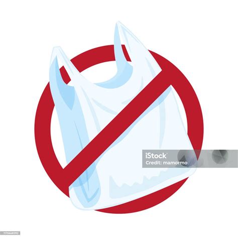 Say No To Plastic Bags Bring Your Own Textile Bag Cartoon Styled Images With Signage Calling For