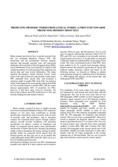 Pdf Predicting Prosodic Words From Lexical Words A First Step