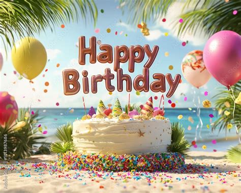 Tropical Party 3d Happy Birthday With A Tropical Themed Cake Beach
