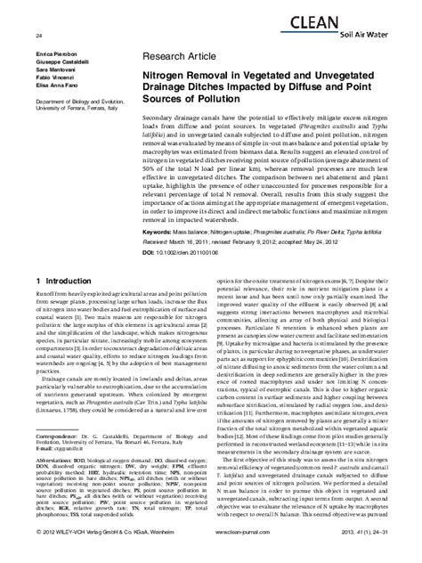 Pdf Nitrogen Removal In Vegetated And Unvegetated Drainage Ditches Impacted By Diffuse And
