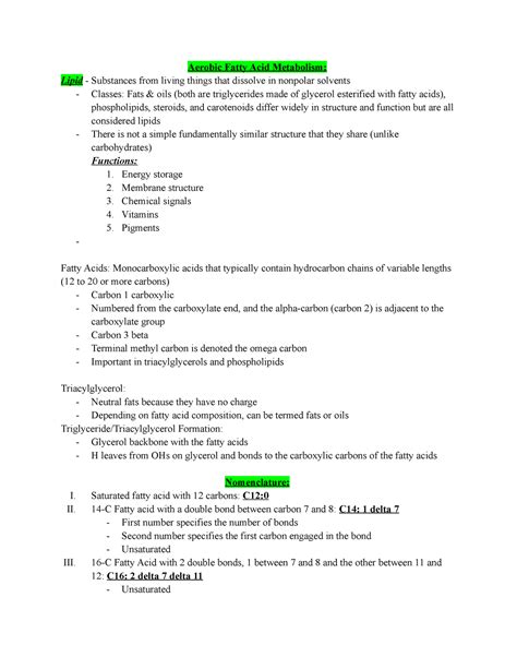 36 Aerobic Fatty Acid Metabolism Aerobic Fatty Acid Metabolism