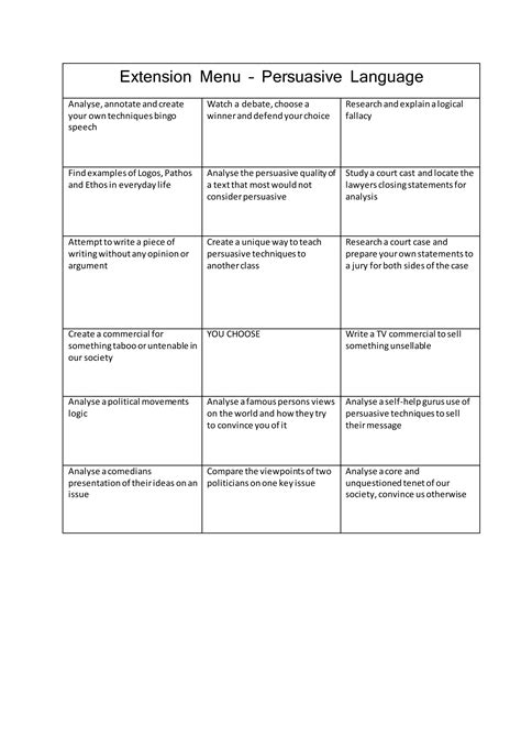 Extension Menu Persuasive Language Docx