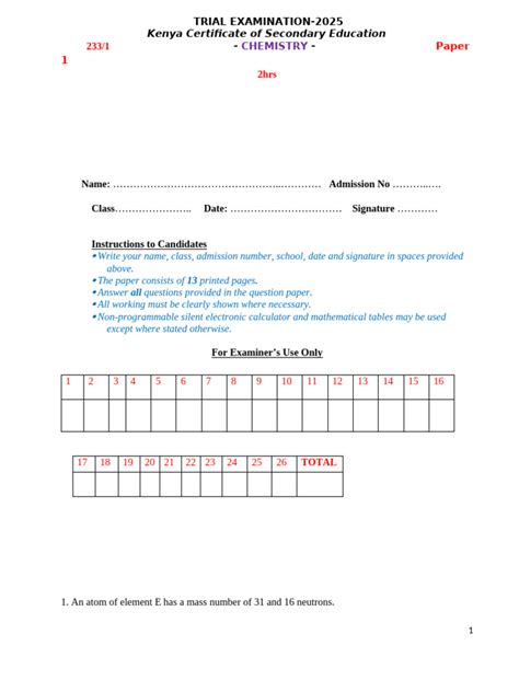 Kcse 2025 Chemistry Trial Exam Paper Pdf Scientific Phenomena