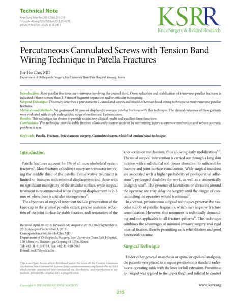 Pdf Percutaneous Cannulated Screws With Tension Band Wiring Technique In Patella Fractures