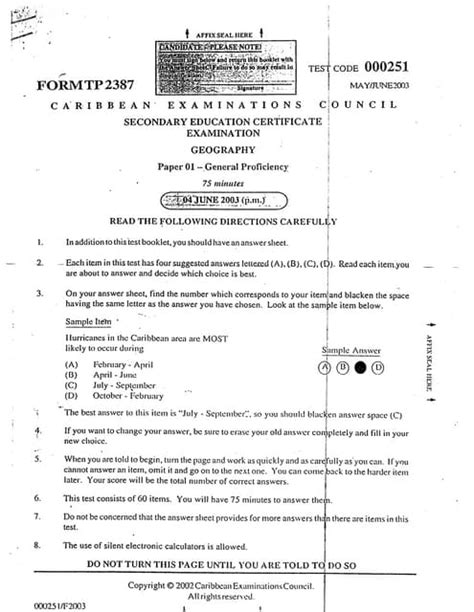 Csec Geography Paper 1 2003 Pdf