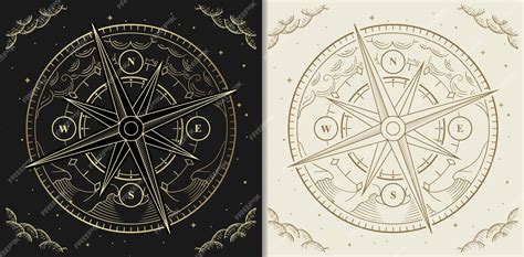 Premium Vector Golden Compass With Wave And Cloud Decoration