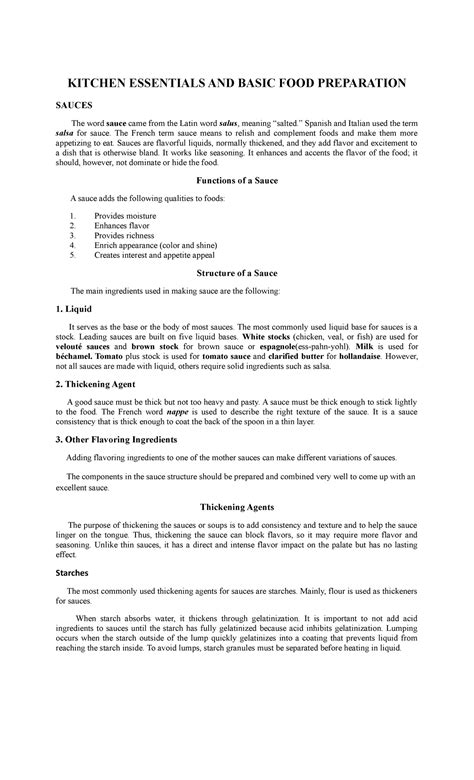 Kitchen Essentials And Basic Food Preparation Kitchen Essentials And