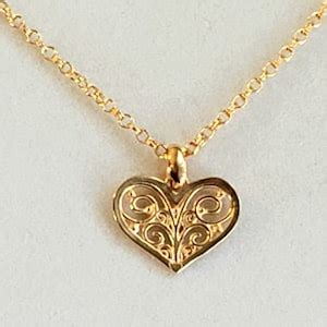 14k Gold Filigree Heart Pendant Necklace In 14k Gold Plated Open Cut