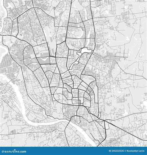 Urban City Map Of Dhaka Vector Poster Black Grayscale Street Map