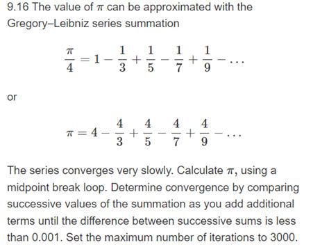 Solved 916 The Value Of π Can Be Approximated With The