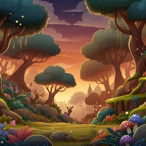 A Digital Art Illustration Of A Forest With A Forest Landscape And A