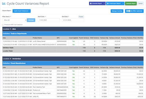 Cycle Count Variances